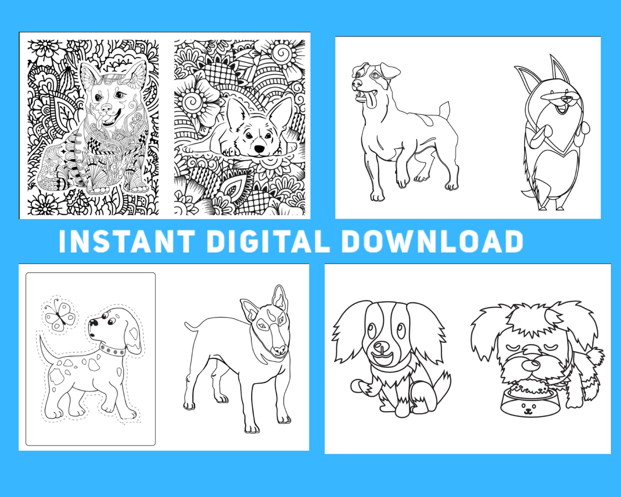 Dog Color Pages, 107 Printable Coloring Pages, Boys and Girls, Digital ...