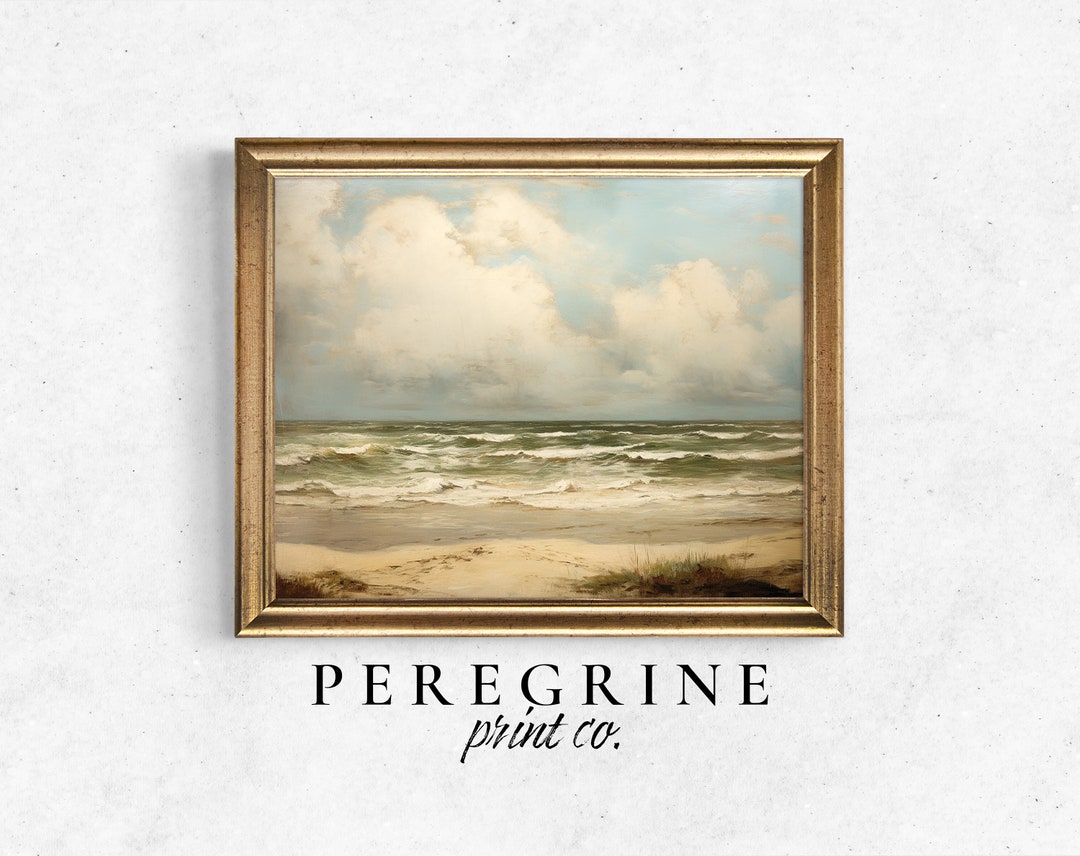 Coastal Beach Landscape Oil Painting Neutral Art Minimalism 1800s Moody ...