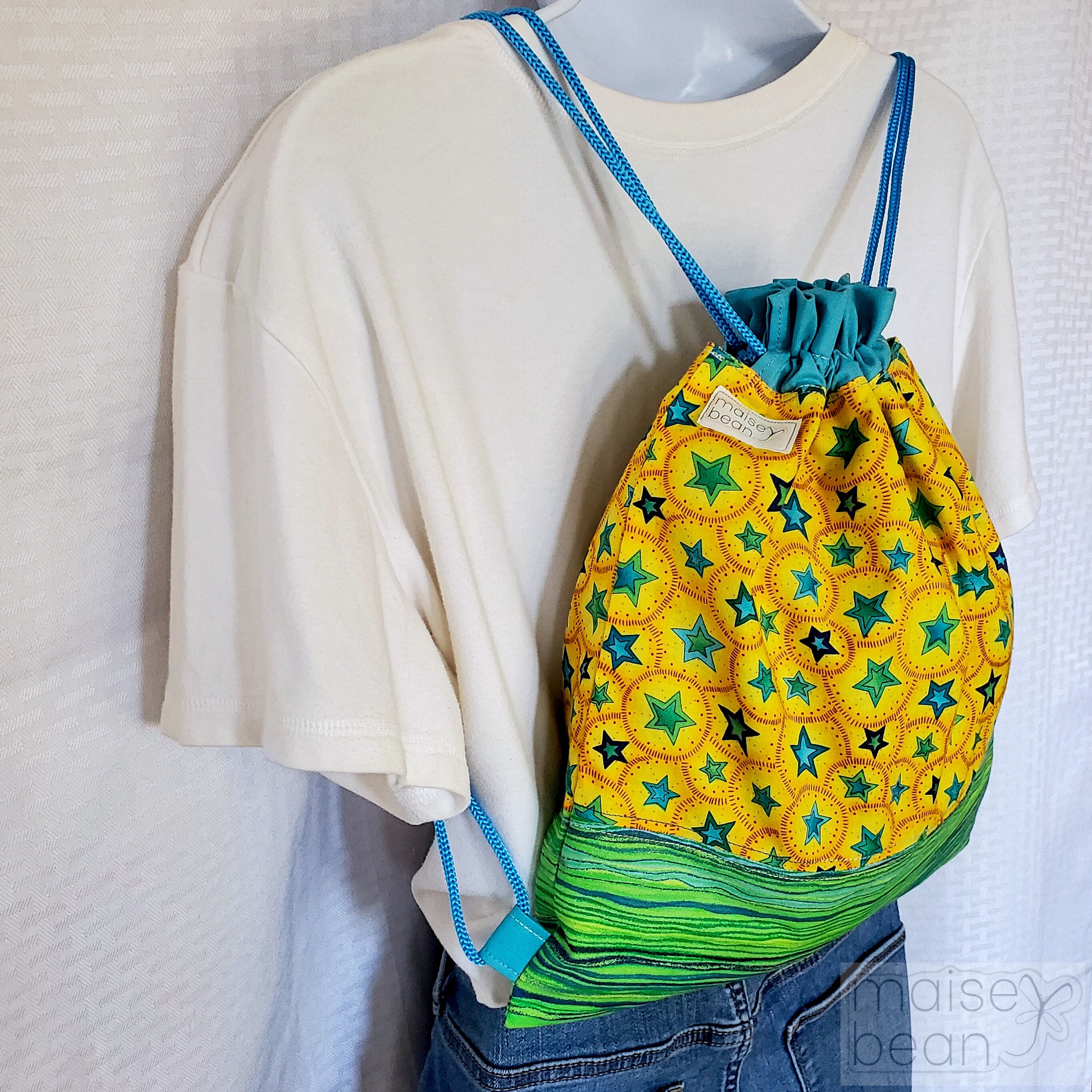 Yellow and Green Kids Backpack Stars and Stripes Drawstring | Etsy