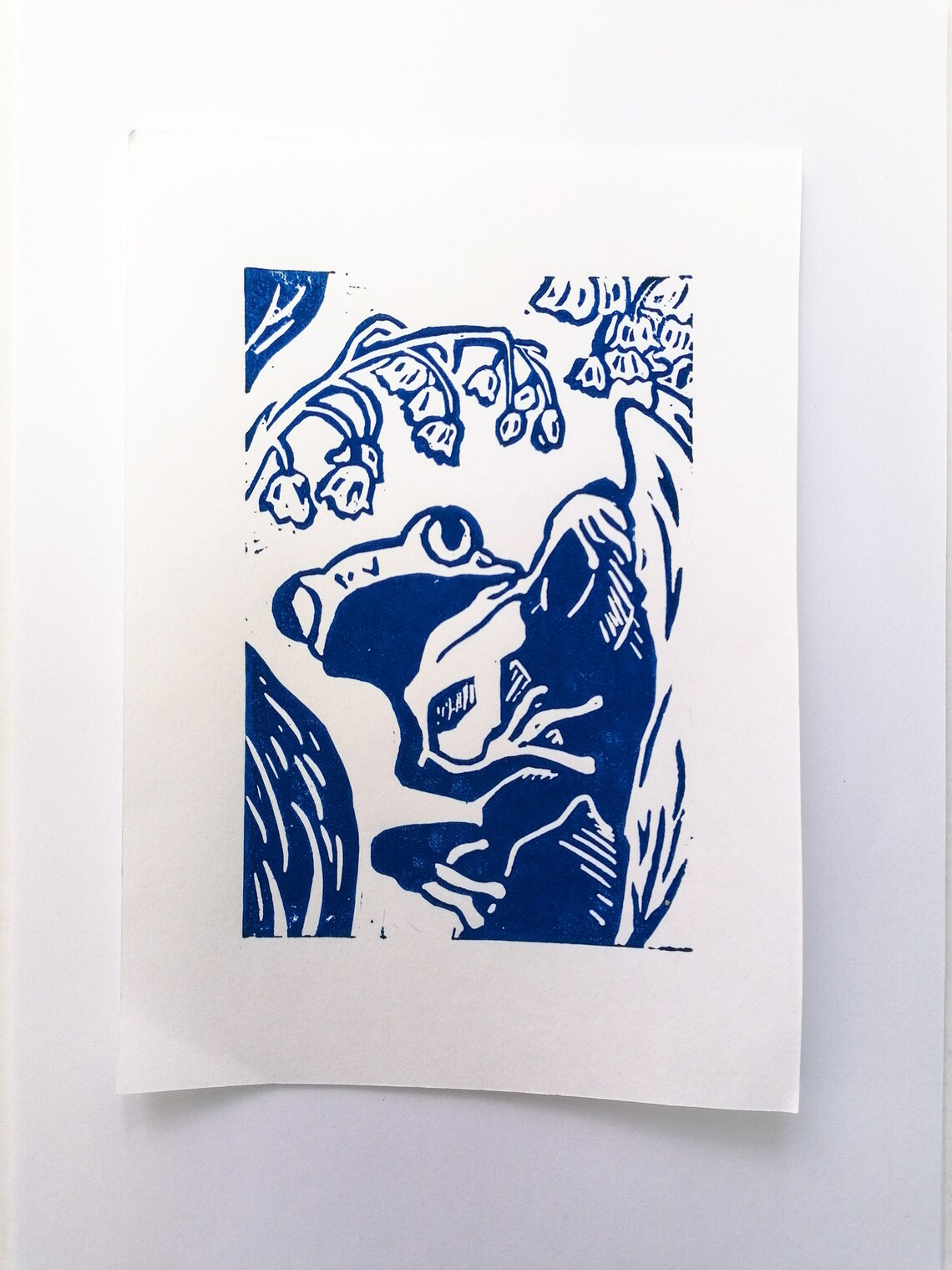 Original Linocut Print Handmade Blue Frog 2 Lino Print Card Frog Wall ...