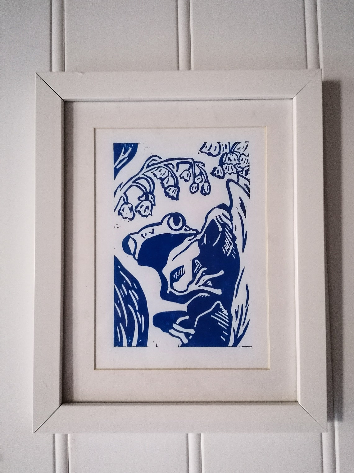 Original Linocut Print Handmade Blue Frog 2 Lino Print Card Frog Wall ...