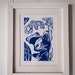 Original Linocut Print Handmade Blue Frog 2 Lino Print Card Frog Wall ...