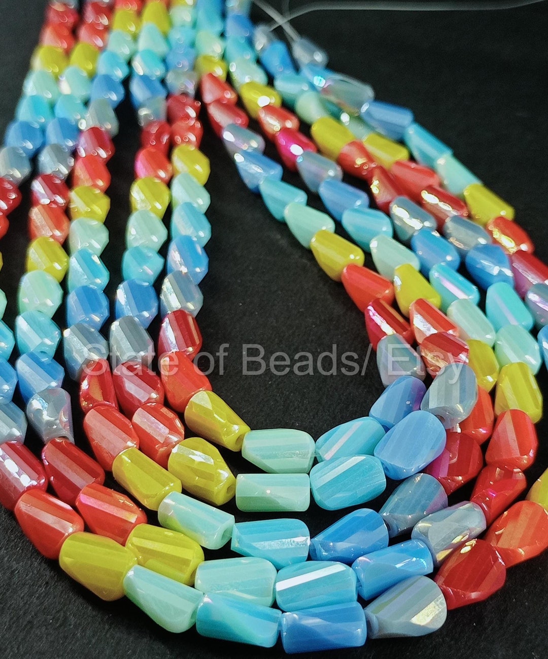 Premium Fancy 8x10mm Colourful Glass Beads 1 Line With Rainbow Polish ...