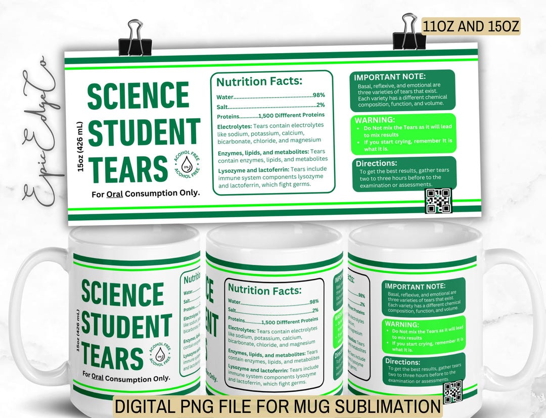 Science Student Tears Mug Wrap, 11oz and 15oz Sublimation Template ...