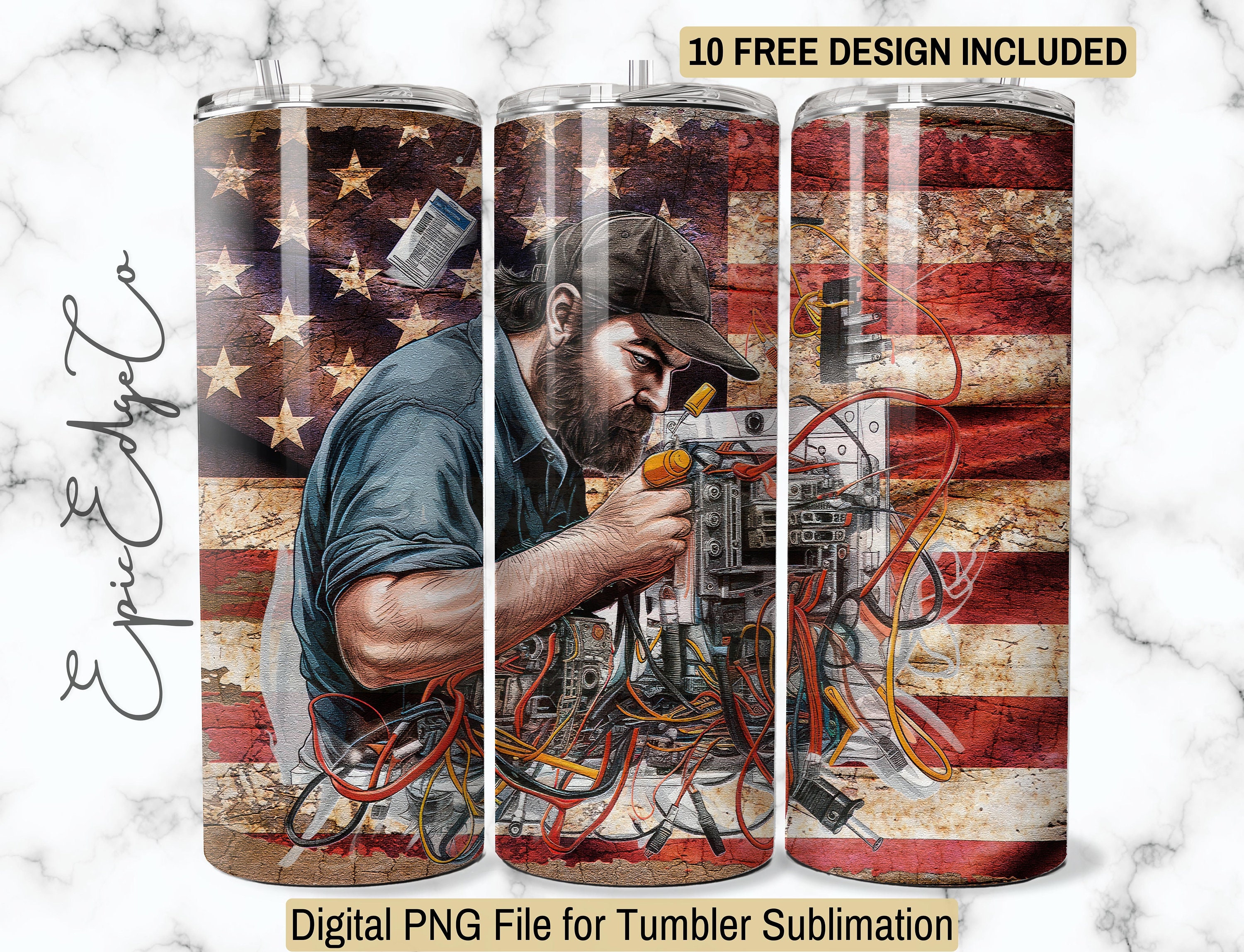 Electrician Tumbler Wrap 20ozskinny Sublimation Patriotic Design ...