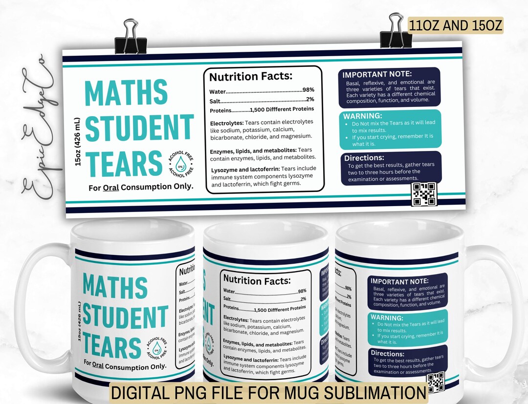 Maths Student Tears Mug Wrap, 11oz and 15oz Sublimation Template ...