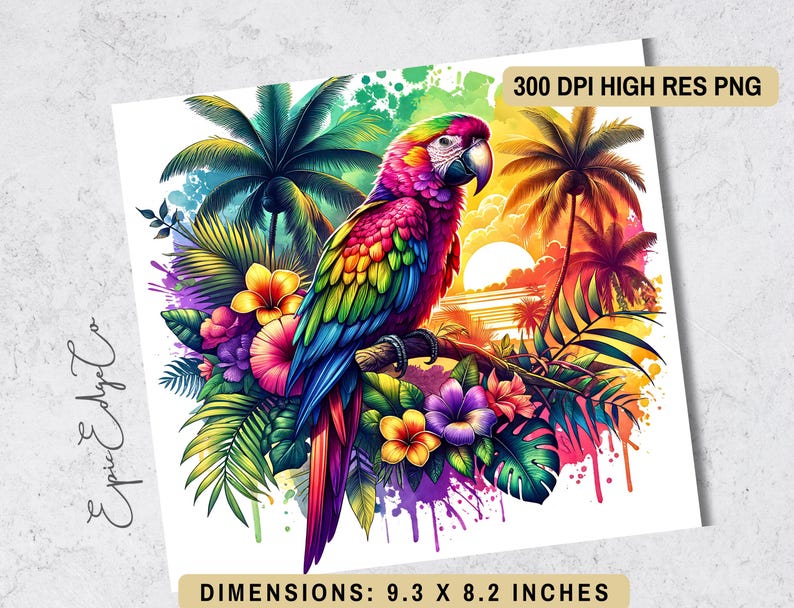 Macaw Parrot Tumbler Sublimation Design: Tropical Beach Vibes (digital ...