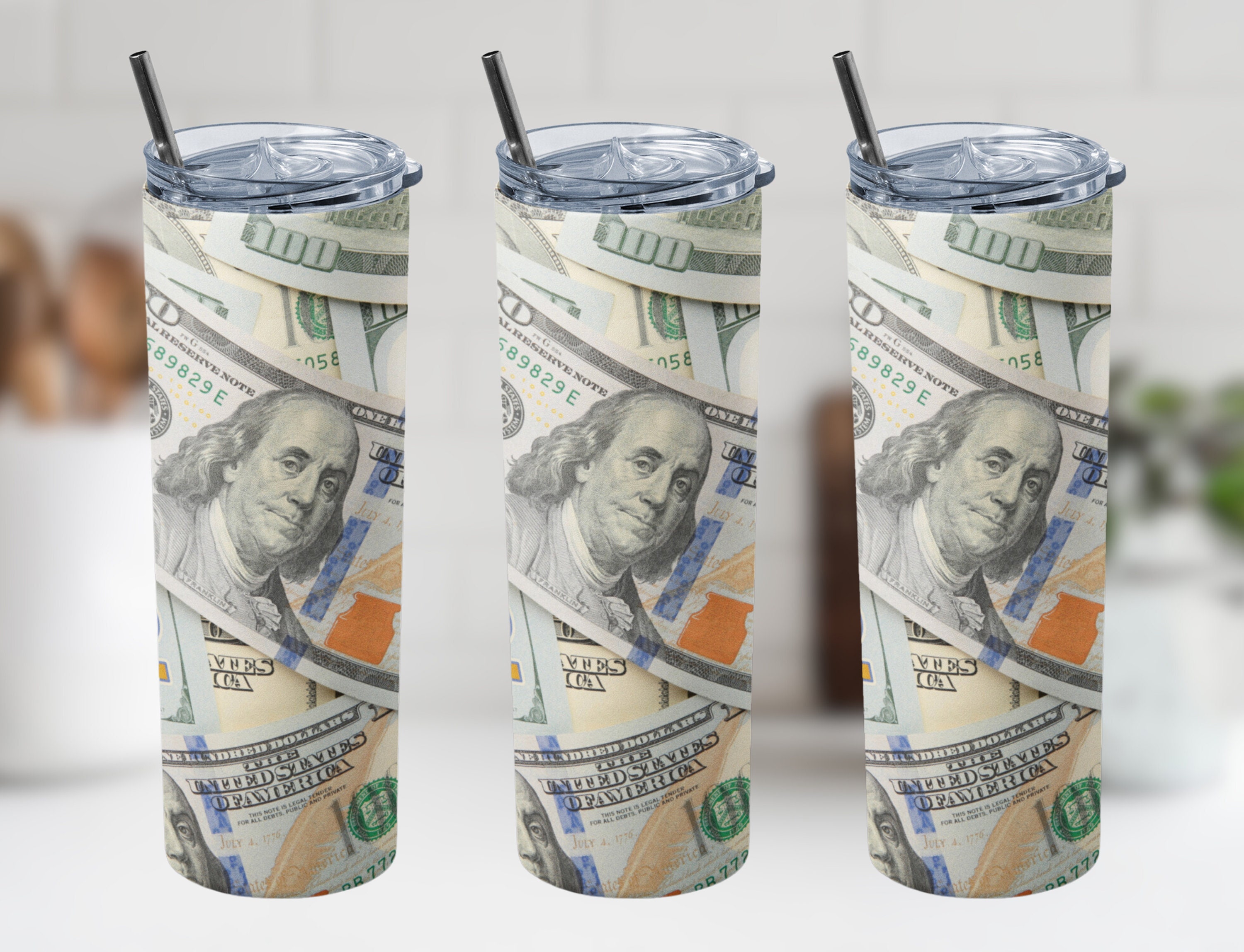 100 Dollar Bill Tumbler Wrap, 20oz Skinny Sublimation Digital Download ...