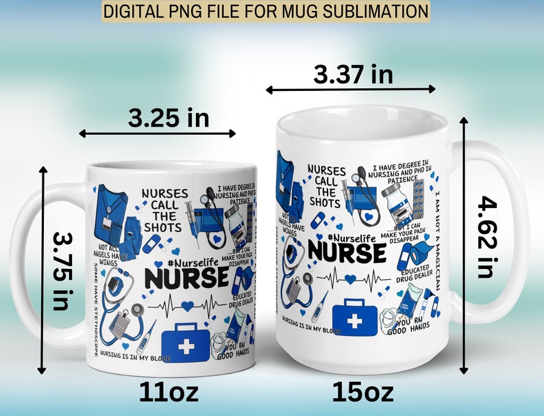 Nurse Life Mug Wrap Sublimation Template: 11oz & 15oz (digital Download ...