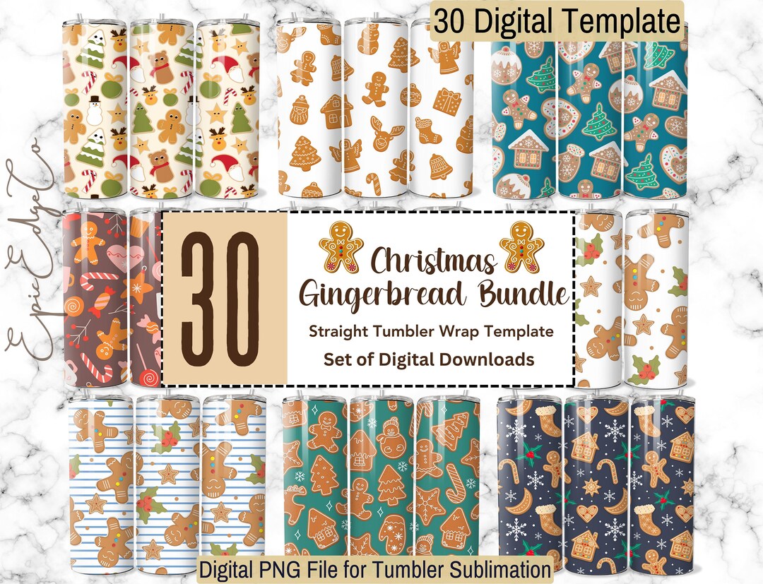 30 Christmas Gingerbread 20 Oz Skinny Straight Tumbler Wrap Bundle ...