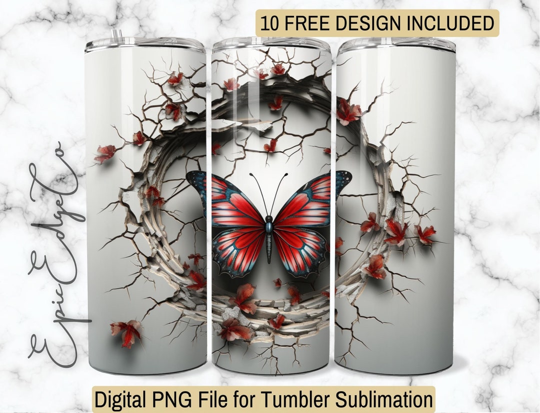 3D Butterfly Hole in the Wall 20oz Skinny Tumbler Wrap Instant Digital ...
