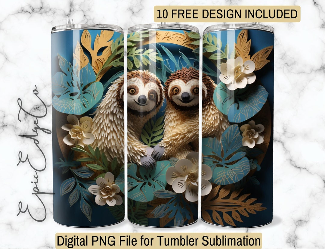 3D Sloth 20oz Skinny Tumbler Wrap Instant Digital Download Sublimation ...