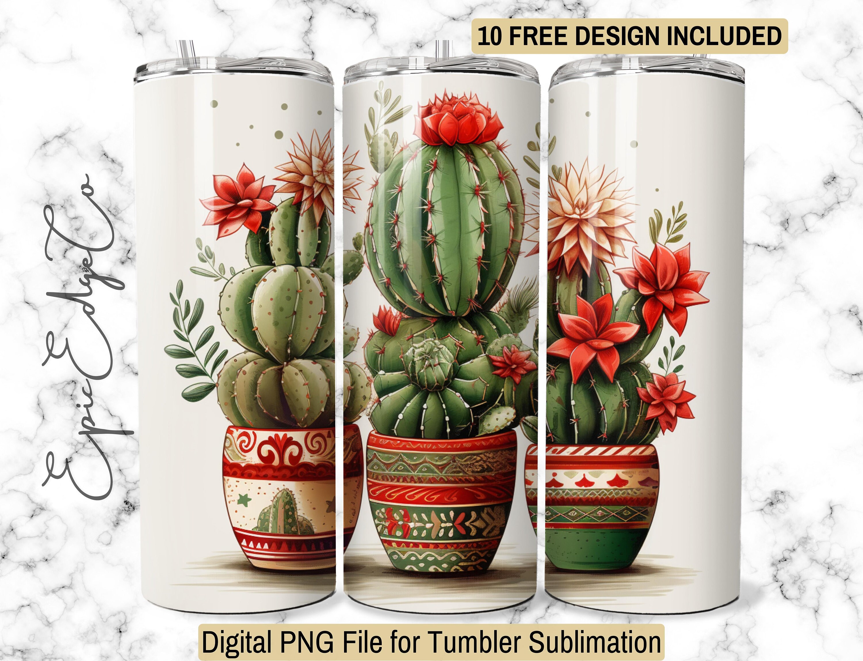 Cactus Plant 20oz Skinny Tumbler Sublimation Wrap Digital Instant ...