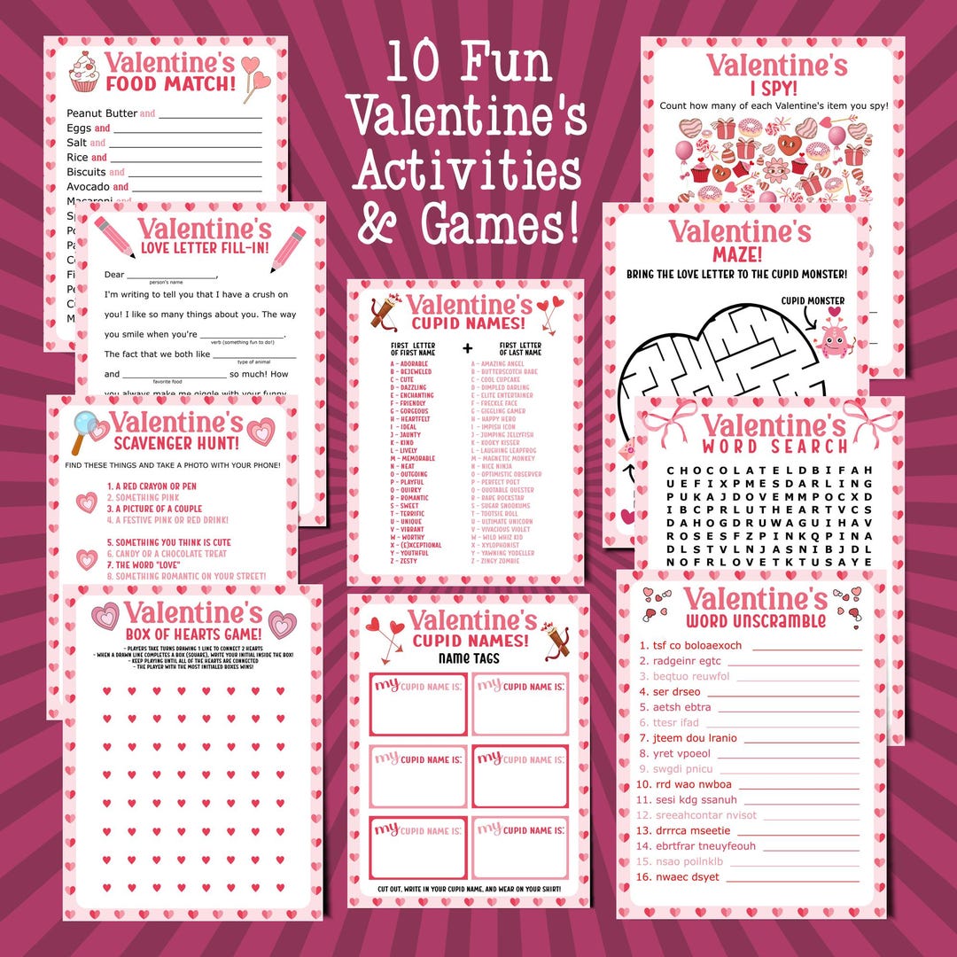 Valentine's Day Game Bundle, Printable Valentine Games, Party Games and ...