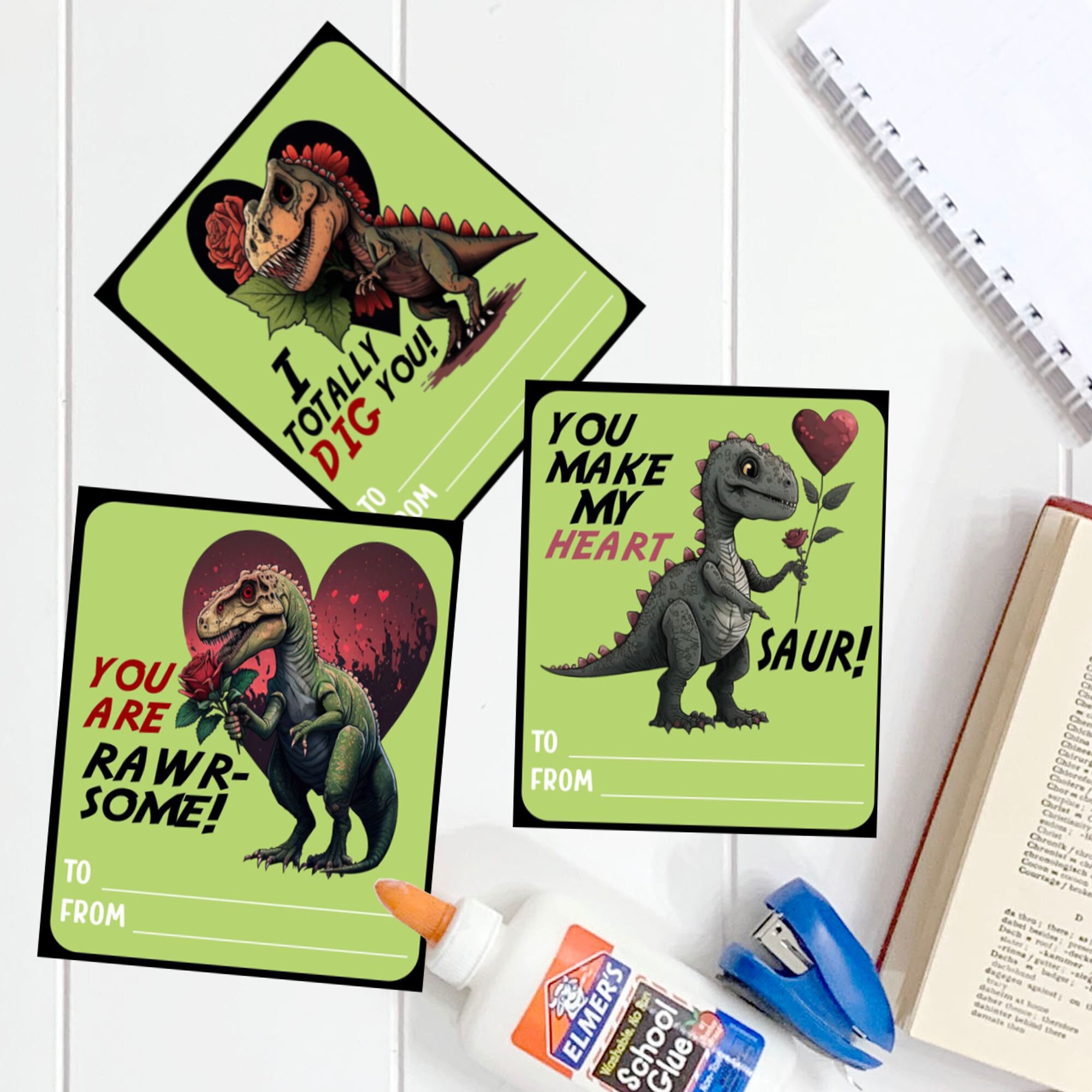 Printable Dinosaur Valentine Cards, Instant Digital Download Kids ...