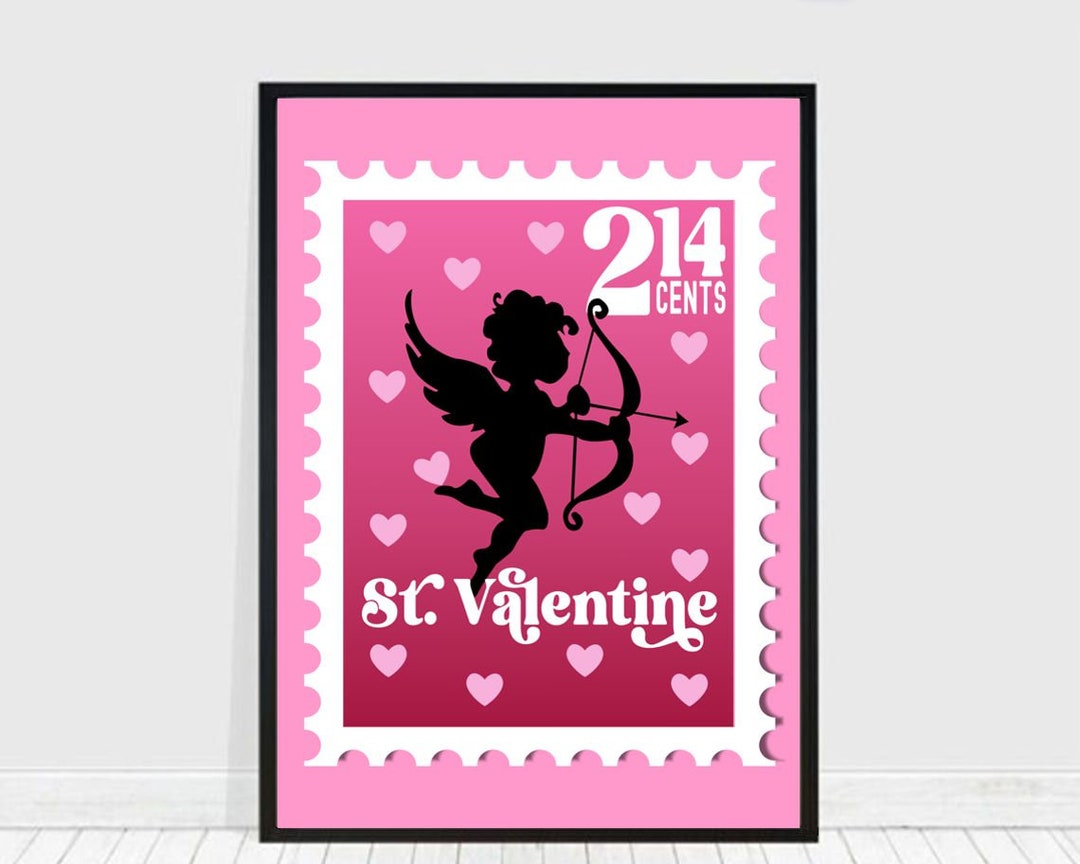 Valentine's Day Pink Cupid St Valentine Wall Art Print, Valentine ...