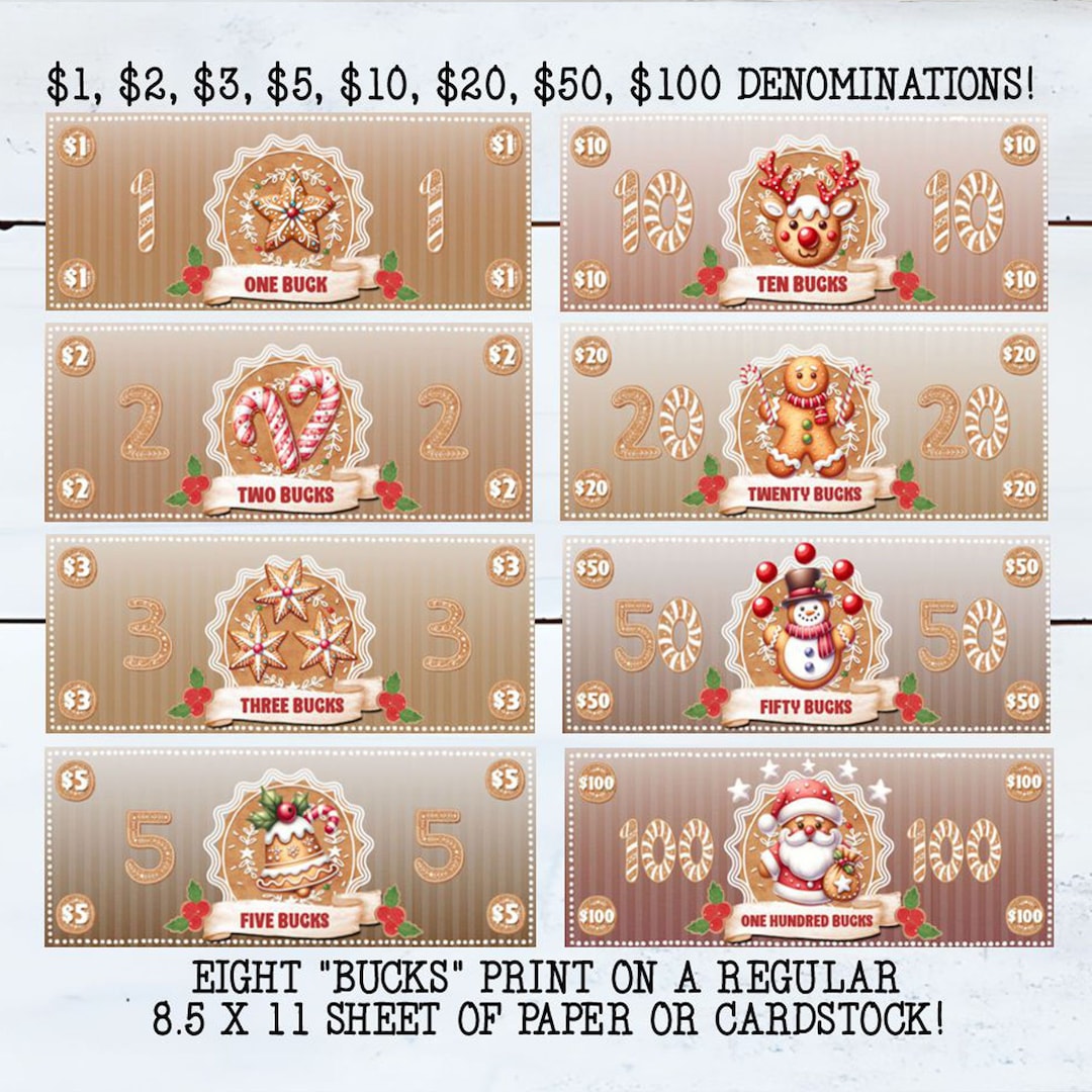 Christmas Winter Holiday Gingerbread Printable Play Fun Money Reward ...