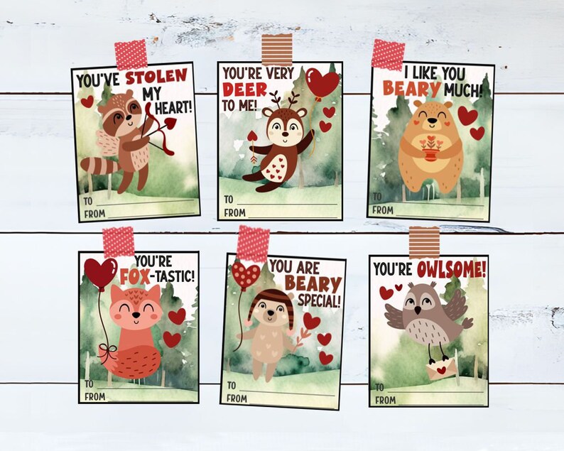 Printable Valentines Cute Animals Wild Woodland, Instant Download Kids ...