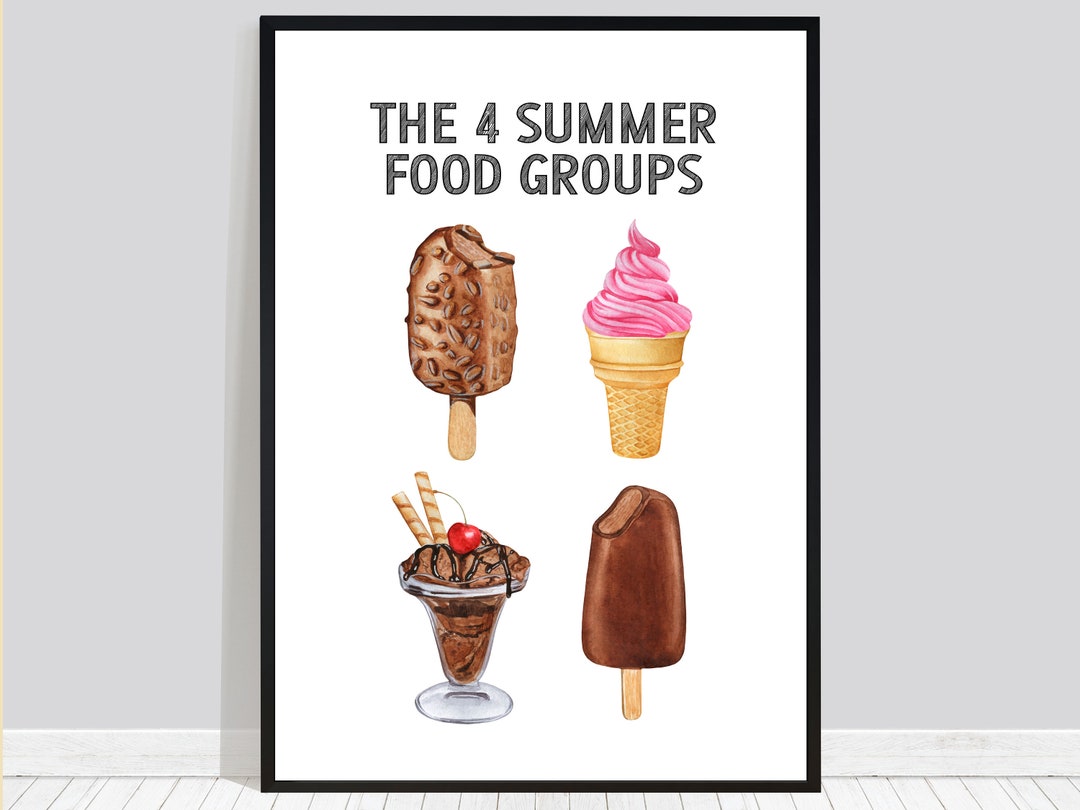 Ice Cream Summer Food Groups Poster, Summer Decor, Funny Sassy Art ...