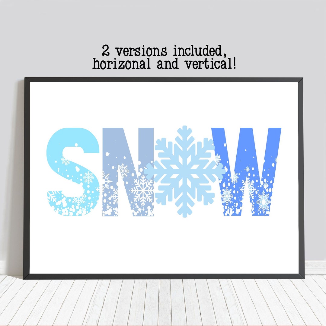 Blue Snow Holiday Words Wall Art, Trendy Blue Snowflake Print ...