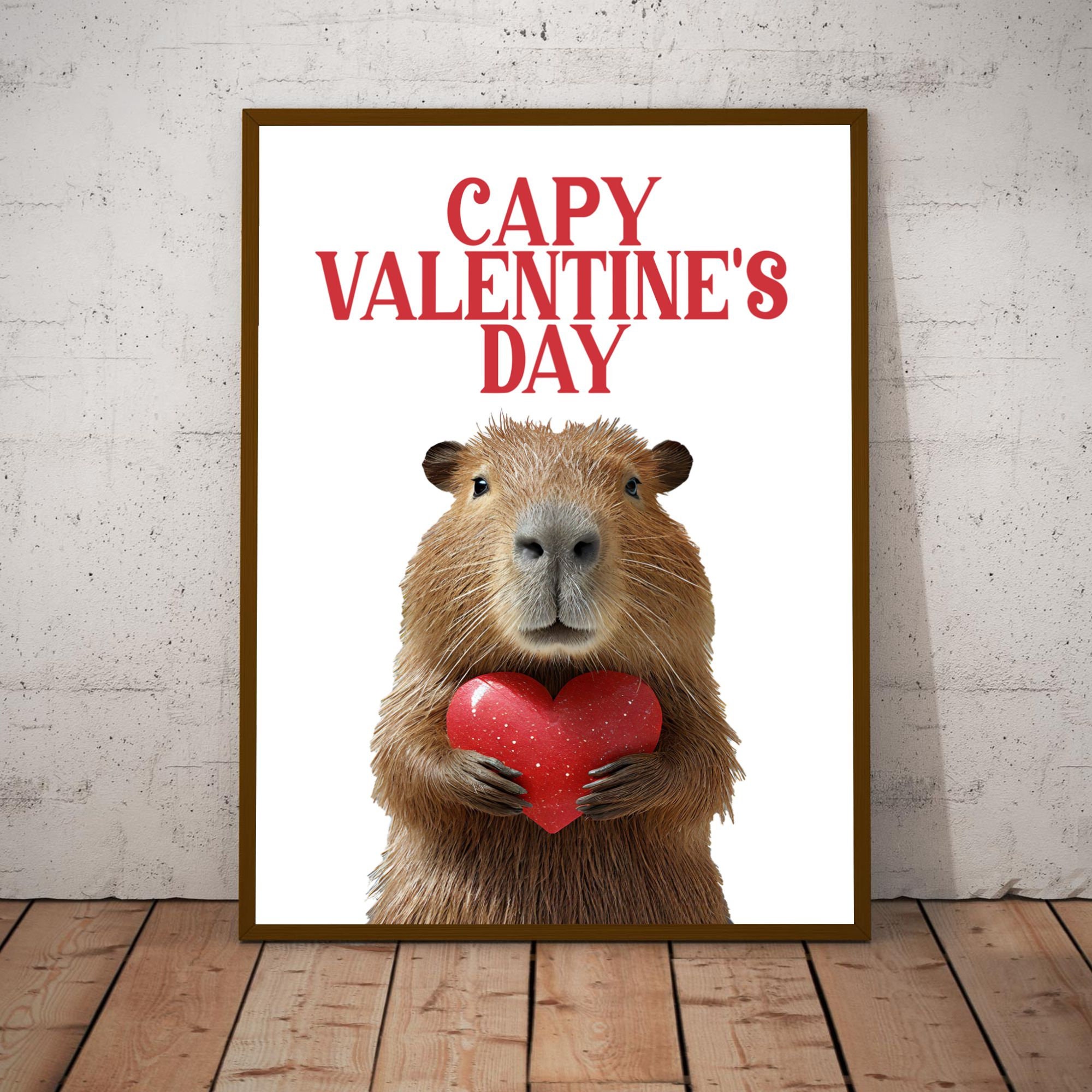 Capybara Capy Valentine's Day Love Wall Art Print, Love Capybaras Red ...