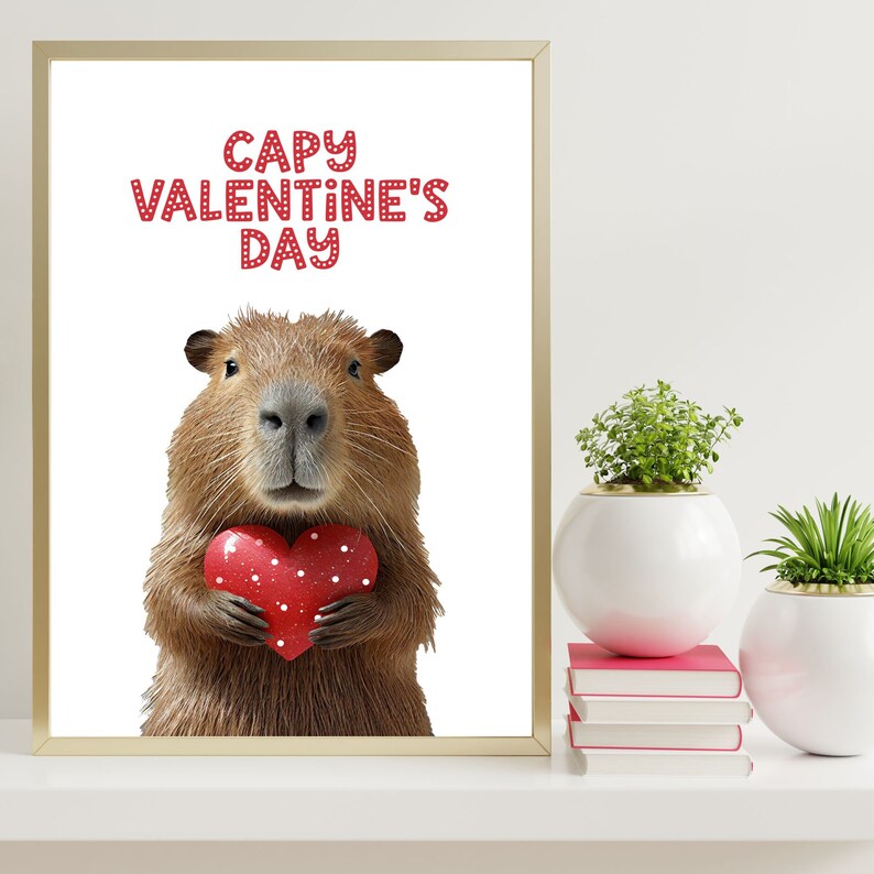 Capybara Capy Valentine's Day Love Wall Art Print, Love Capybaras Red ...