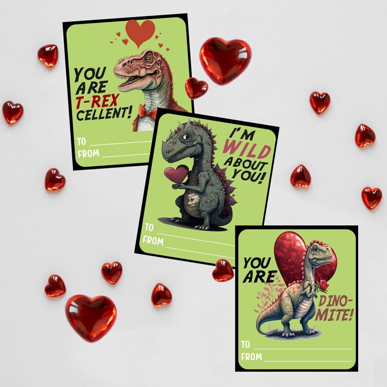 Printable Dinosaur Valentine Cards, Instant Digital Download Kids ...