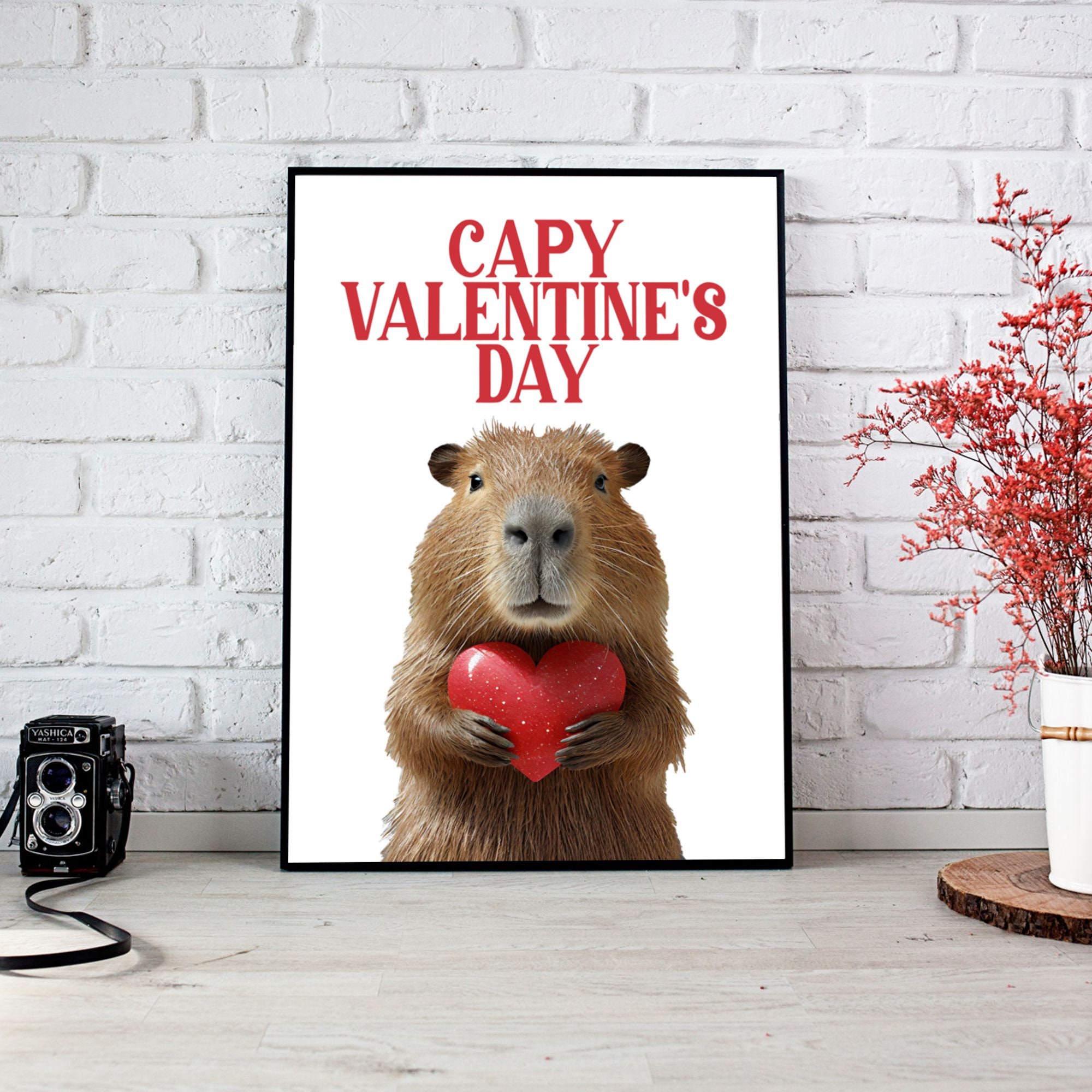 Capybara Capy Valentine's Day Love Wall Art Print, Love Capybaras Red ...