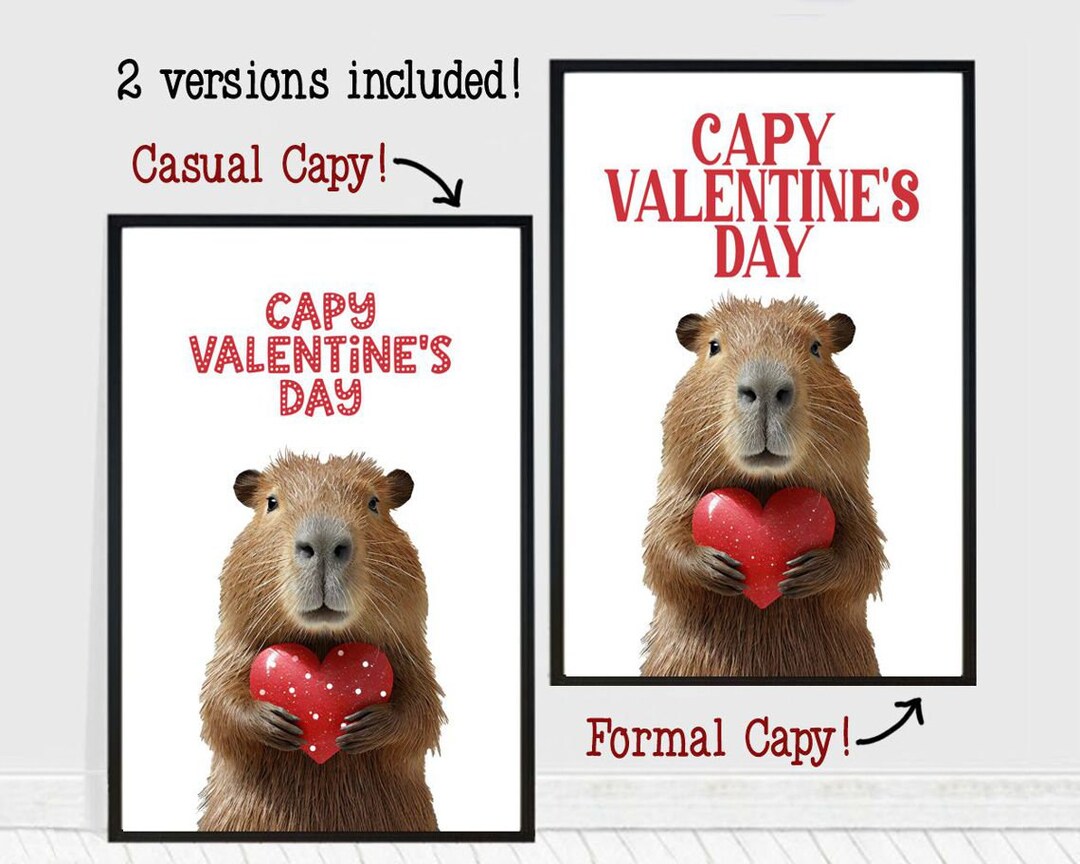 Capybara Capy Valentine's Day Love Wall Art Print, Love Capybaras Red ...