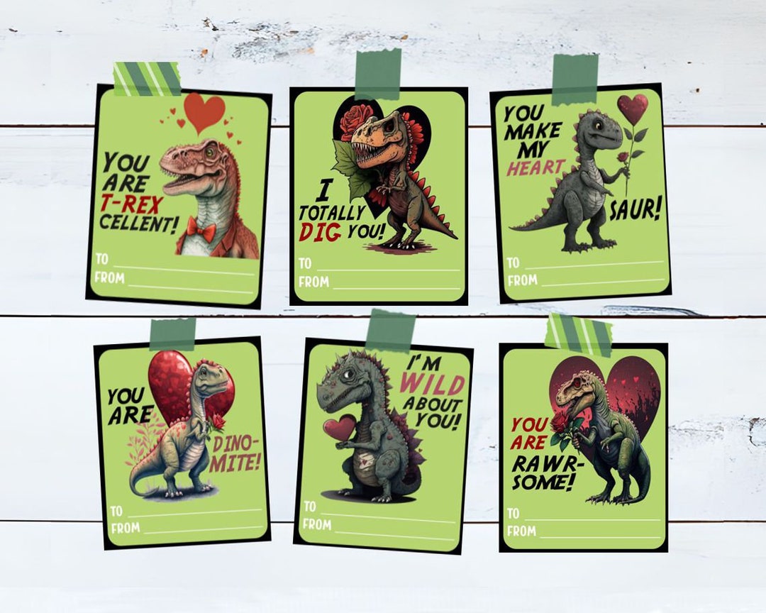 Printable Dinosaur Valentine Cards, Instant Digital Download Kids ...