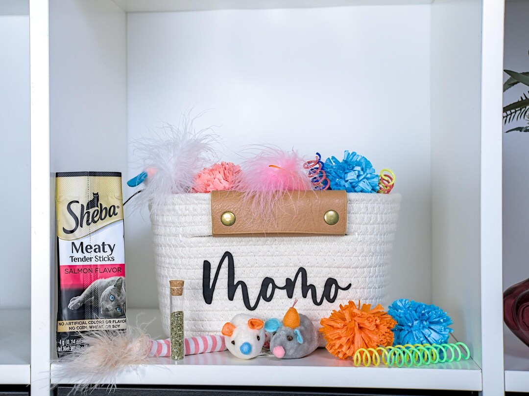 Personalized Cat Toy Box W/ 9 Gifts, Custom New Cat Kitten Gift Basket ...