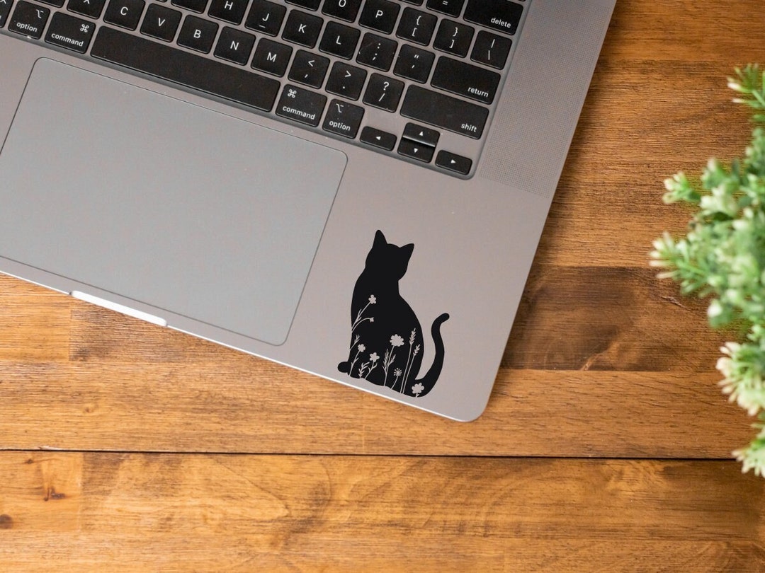 Floral Cat Laptop Sticker, Car Decal, Flower Cat Design, Waterproof ...