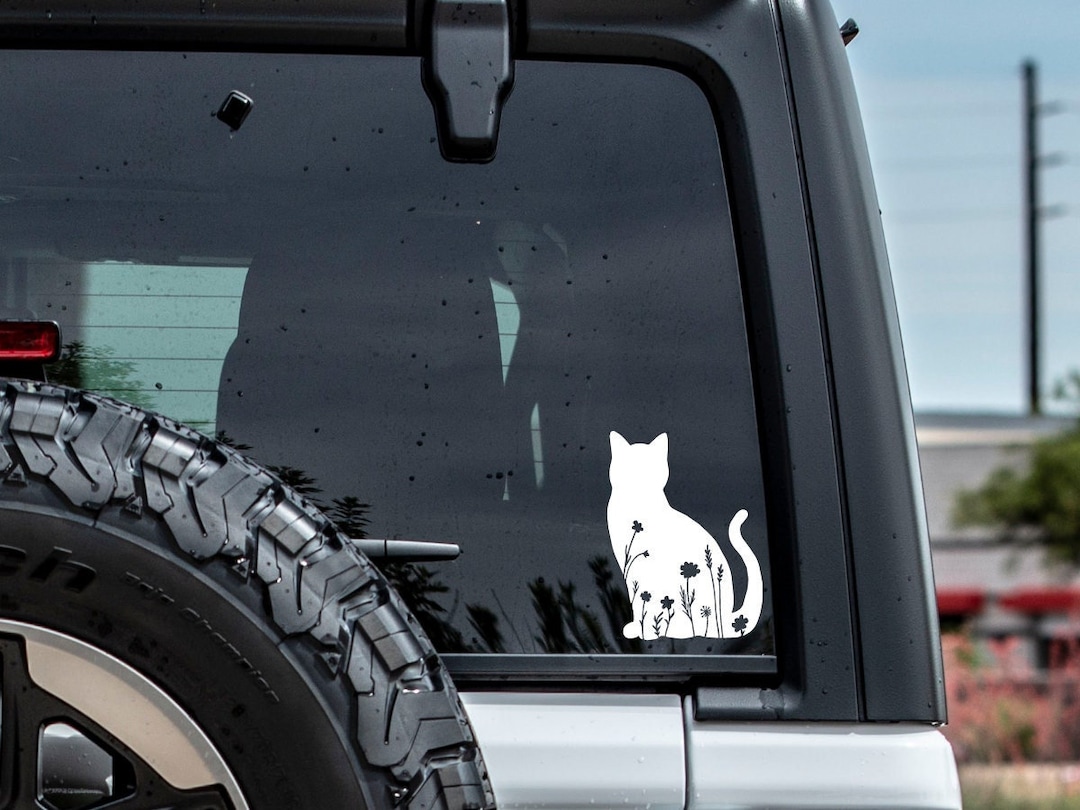 Cat Car Decal, Floral Cat Design, Waterproof Permanent Decal - Etsy