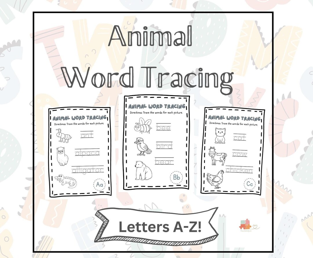 Handwriting Practice Sheets for Kids, Animal Alphabet Tracing, Tracing ...