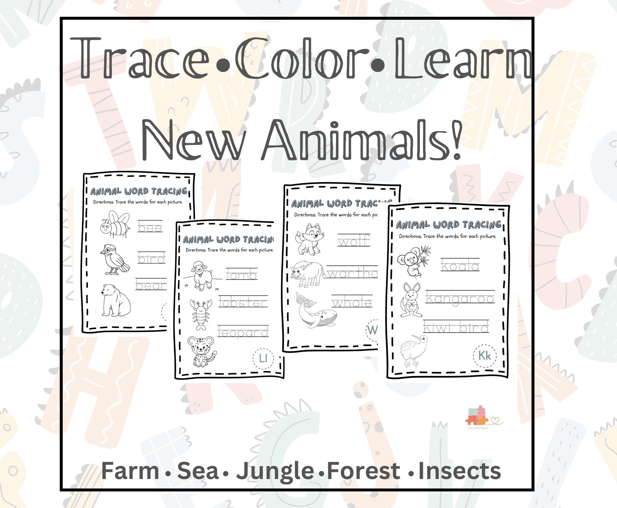 Handwriting Practice Sheets for Kids, Animal Alphabet Tracing, Tracing ...