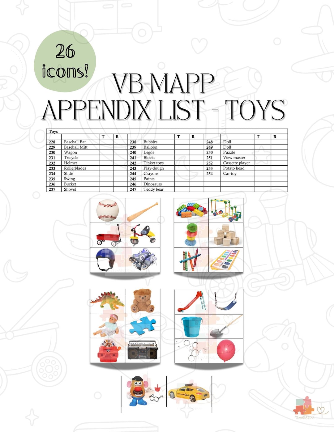 Toy Flashcards | VB-MAPP Assessment Tool | ABA Materials | Learning ...