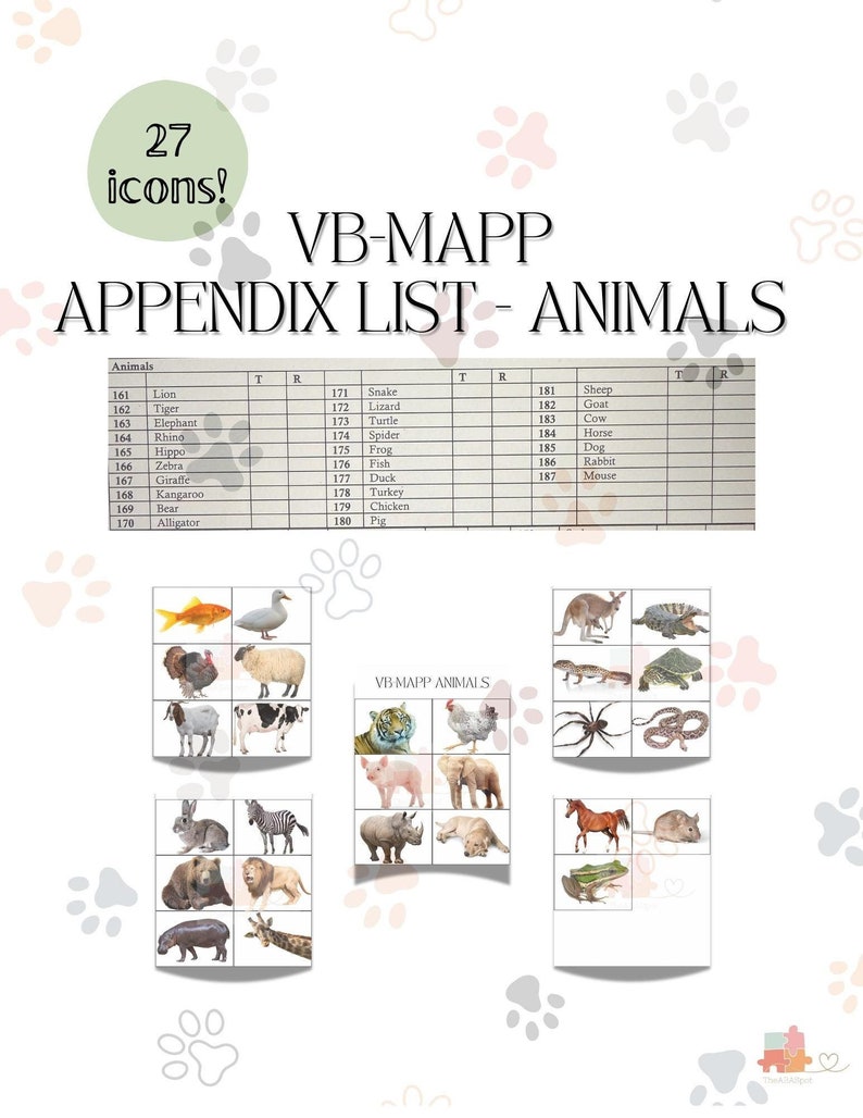 Animal Flashcards | VB-MAPP Assessment Tool | ABA Materials | Learning ...