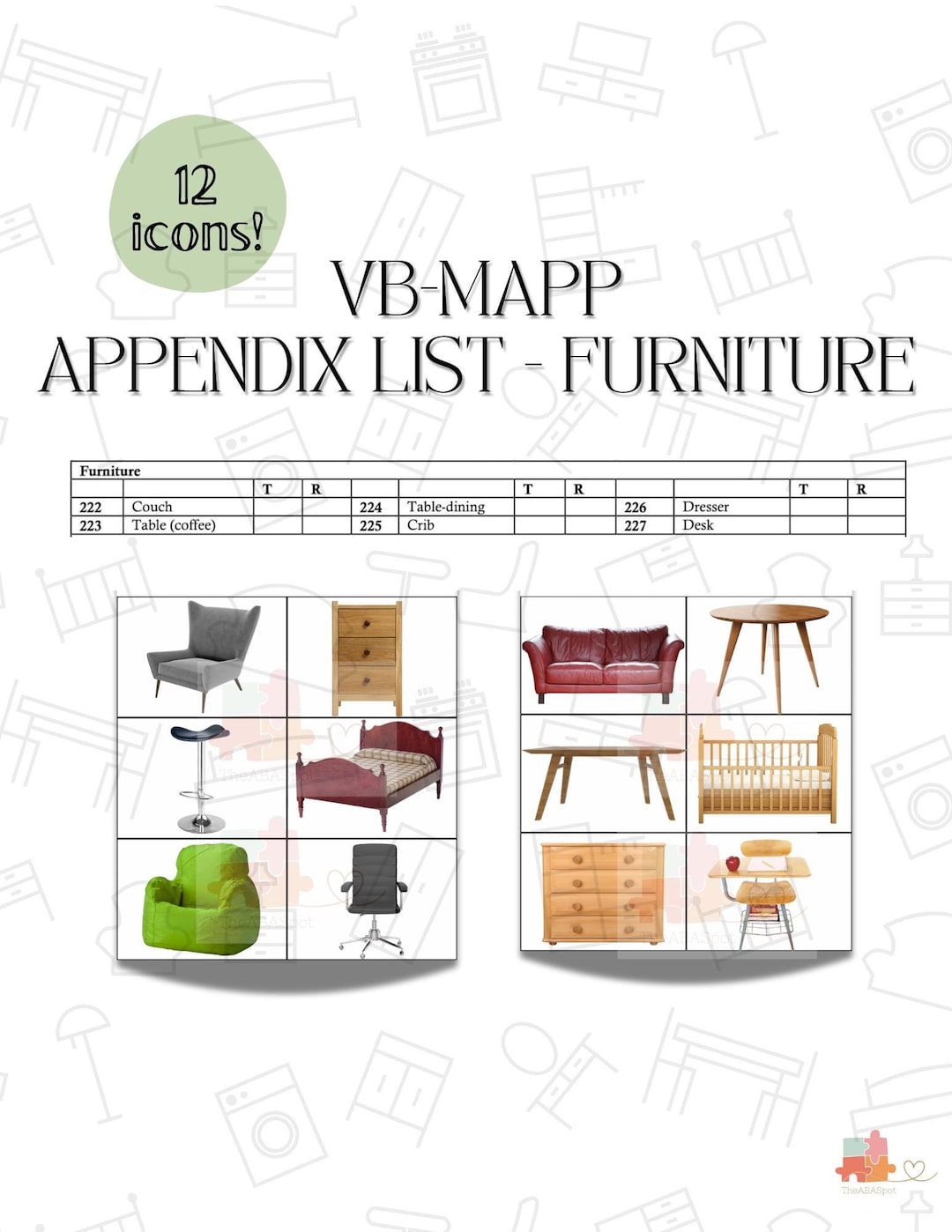 Furniture Flashcards | VB-MAPP Assessment Tool | ABA Materials ...