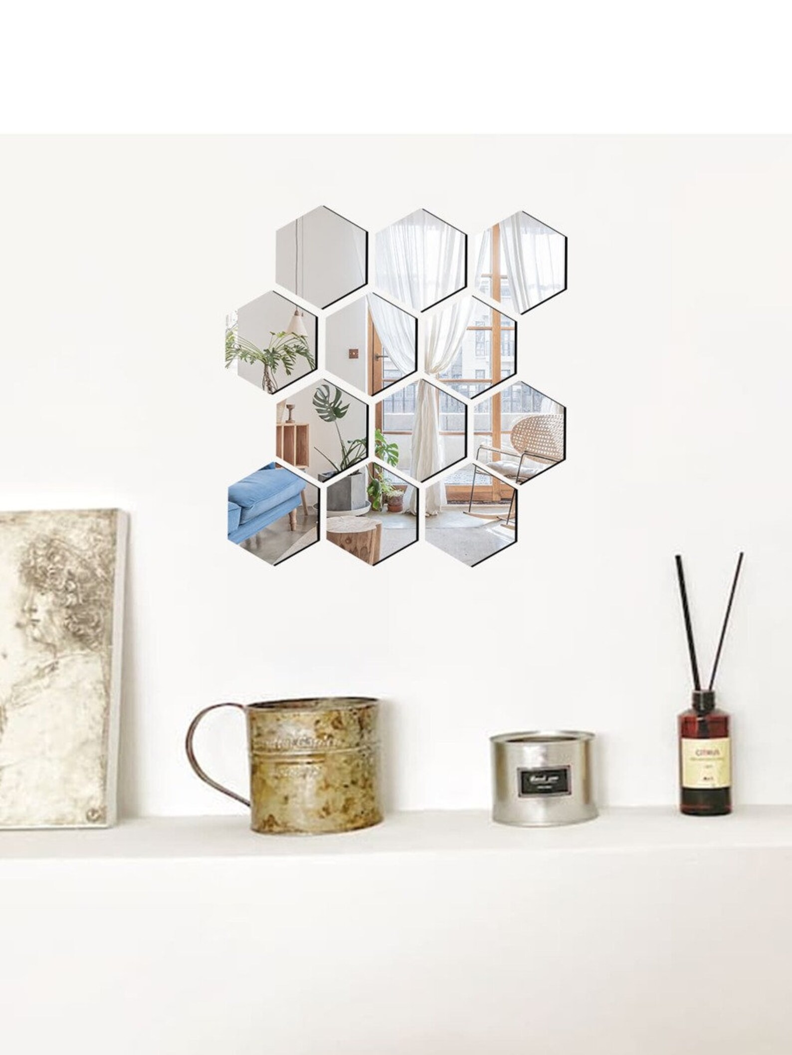 12 Pcs Set Hexagon Mirror Wall Stickers 3d Acrylic Mirrored Etsy