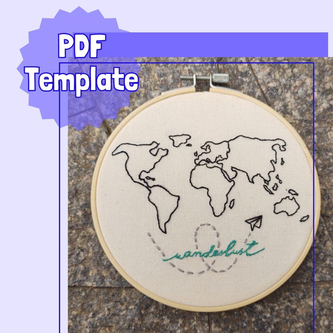 Wanderlust World Map Pattern – DIY Embroidery Template (PDF) - Etsy