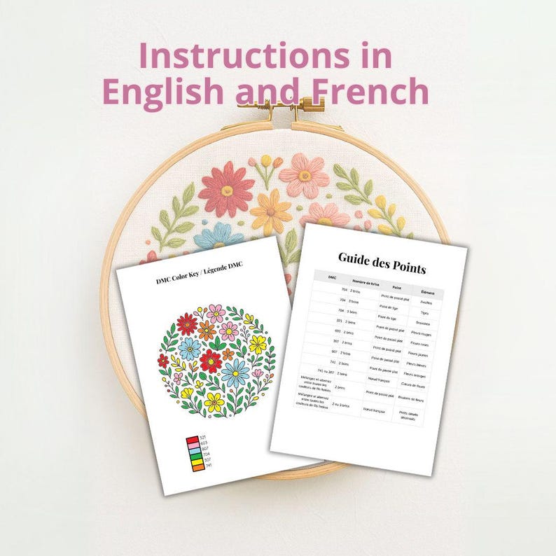 Floral Hand Embroidery Pattern PDF – Digital Download With Instructions in English, French ...