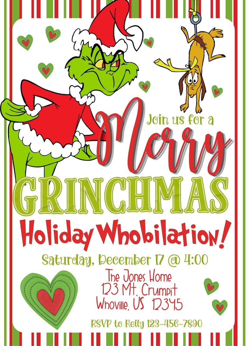 Grinch Christmas Party Invitation: Customizable Digital File - Etsy