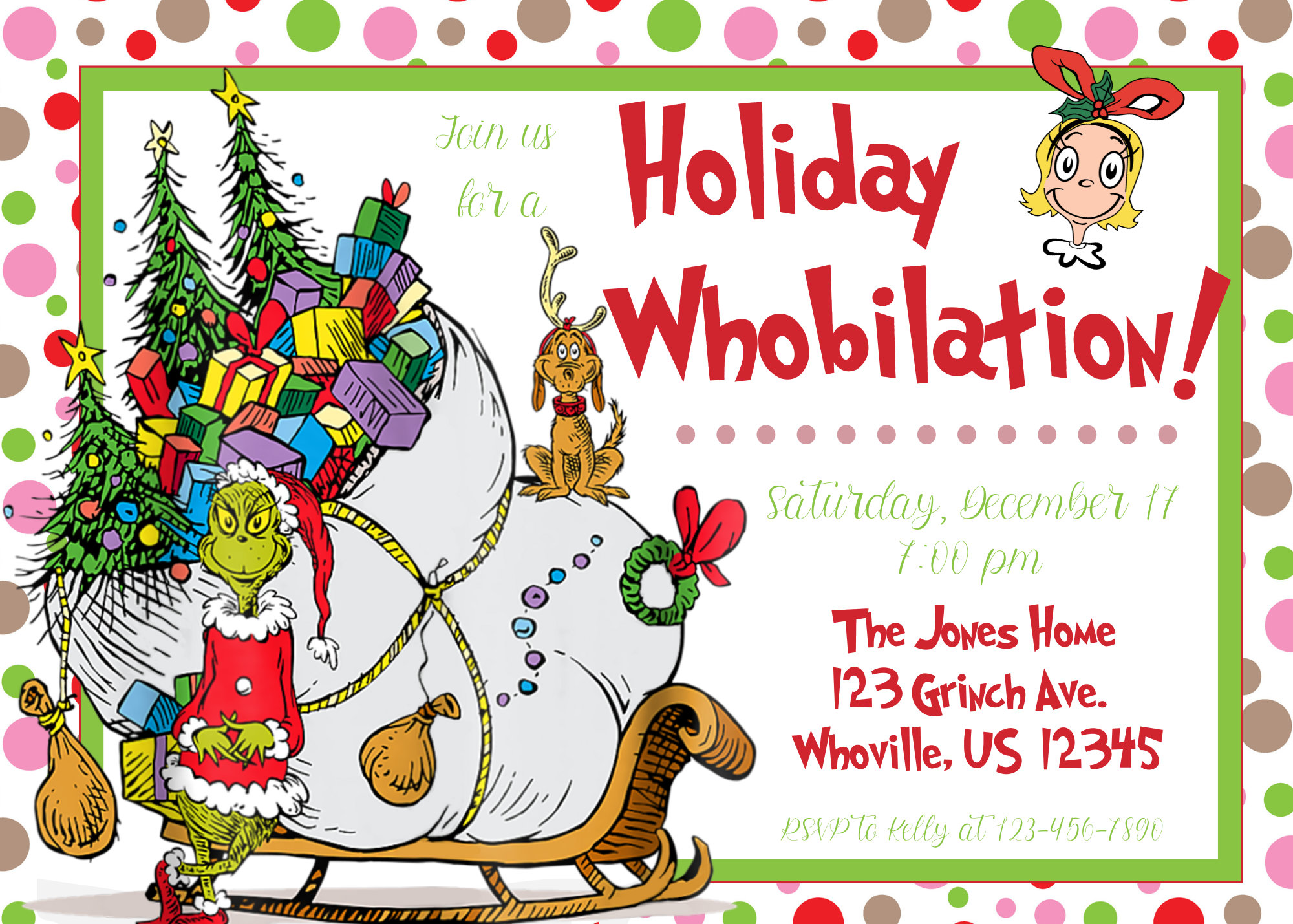 Whoville Grinch Christmas Party Invitations
