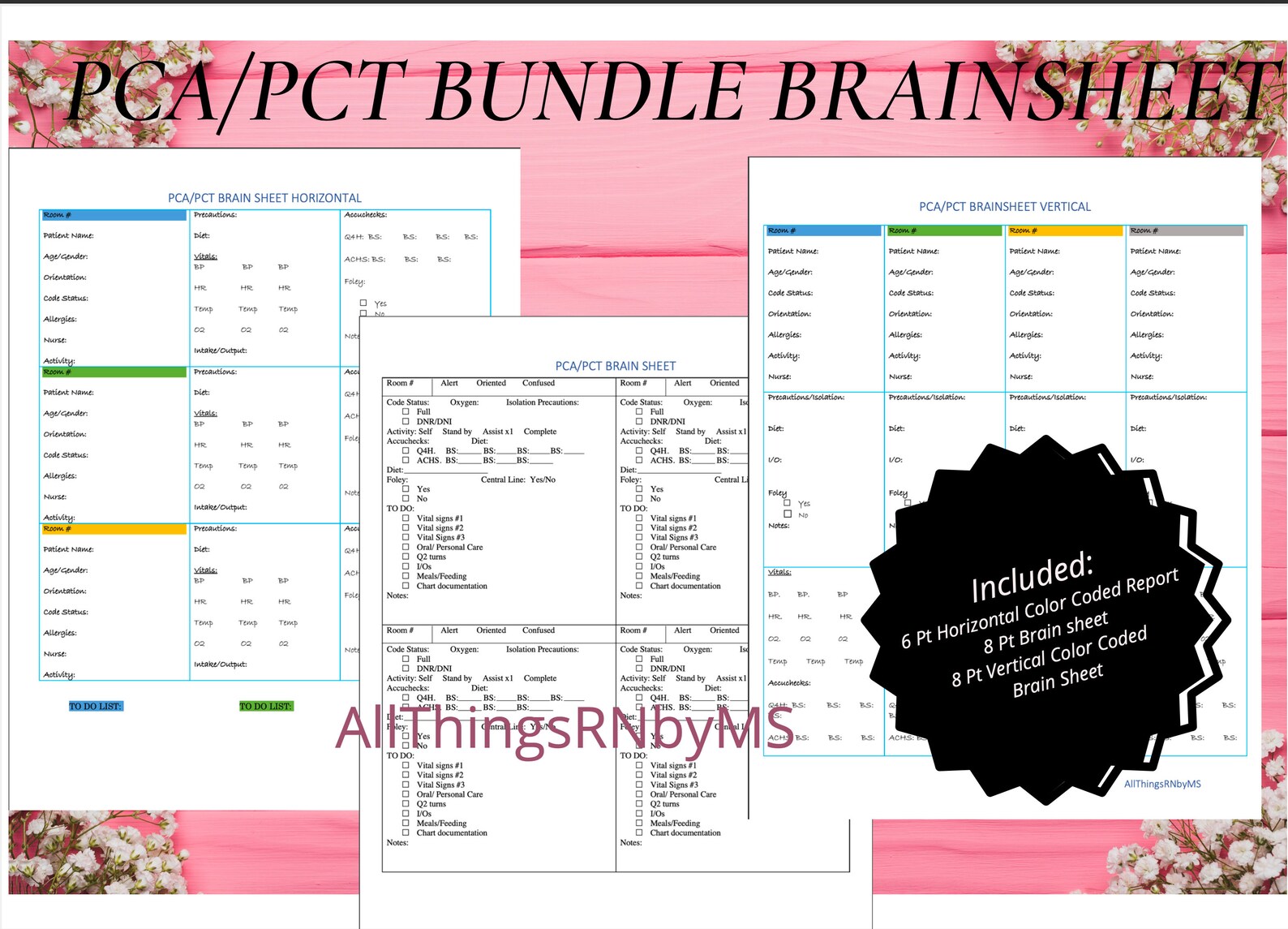 Bundle PCA/PCT/CNA Patient Report Sheet BrainSheet | Etsy