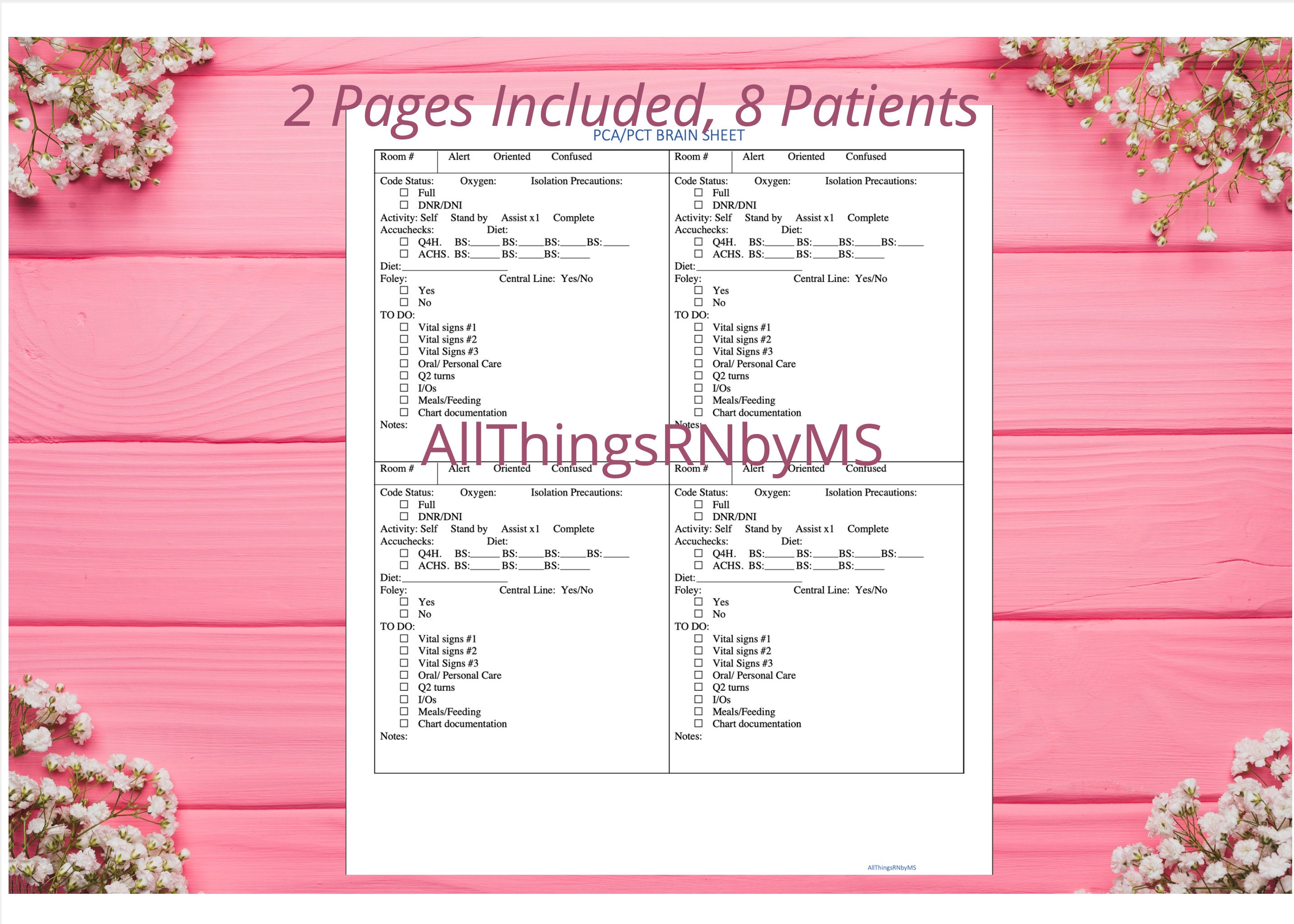 Bundle PCA/PCT/CNA Patient Report Sheet BrainSheet | Etsy