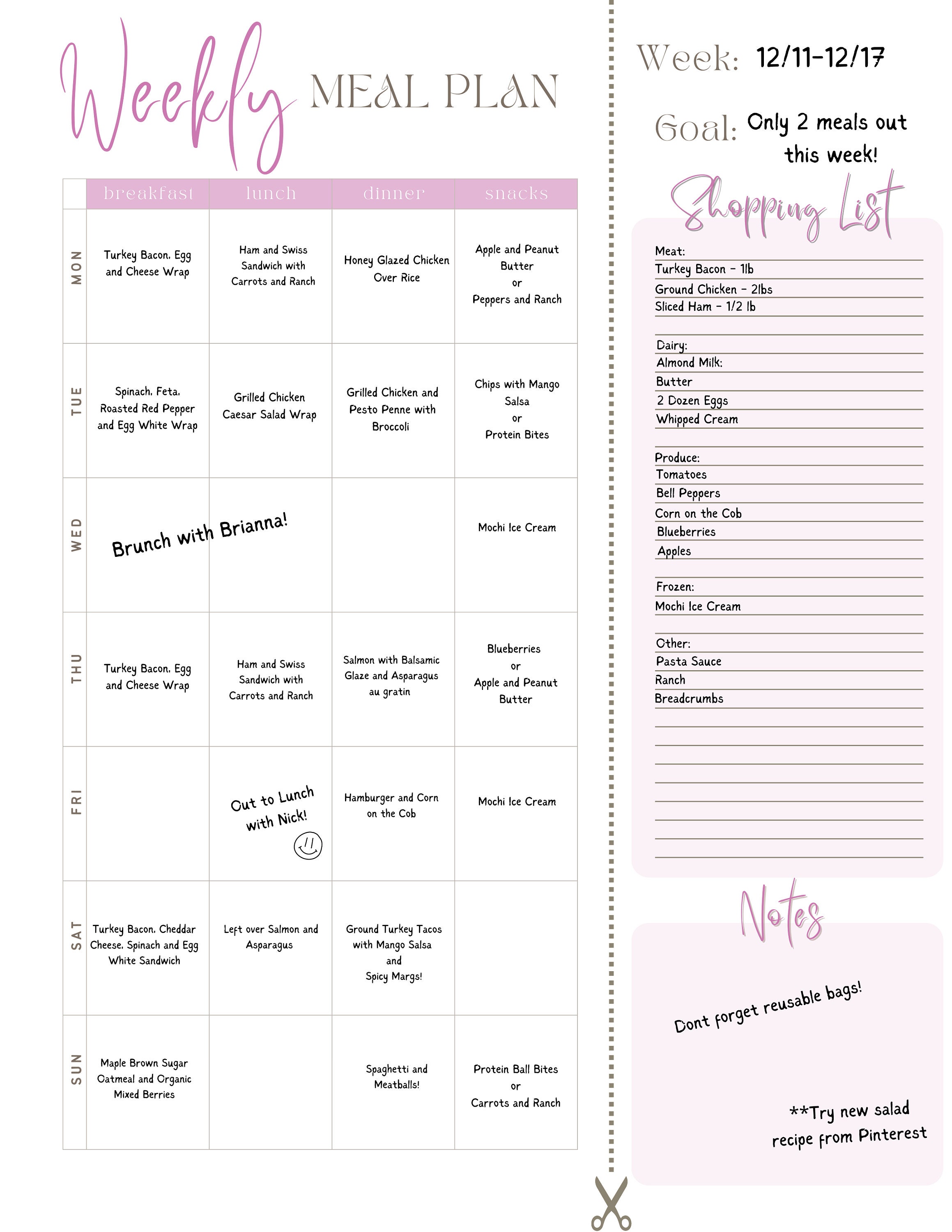 Printable Meal and Grocery Planner | Productivity Planner | Meal Prep ...