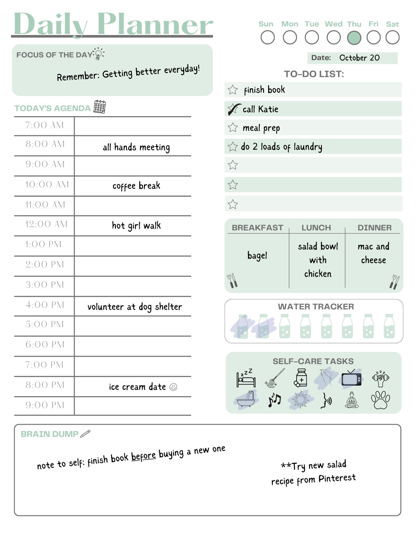 Printable Daily Planner Productivity Planner Self Care Tracker Daily ...