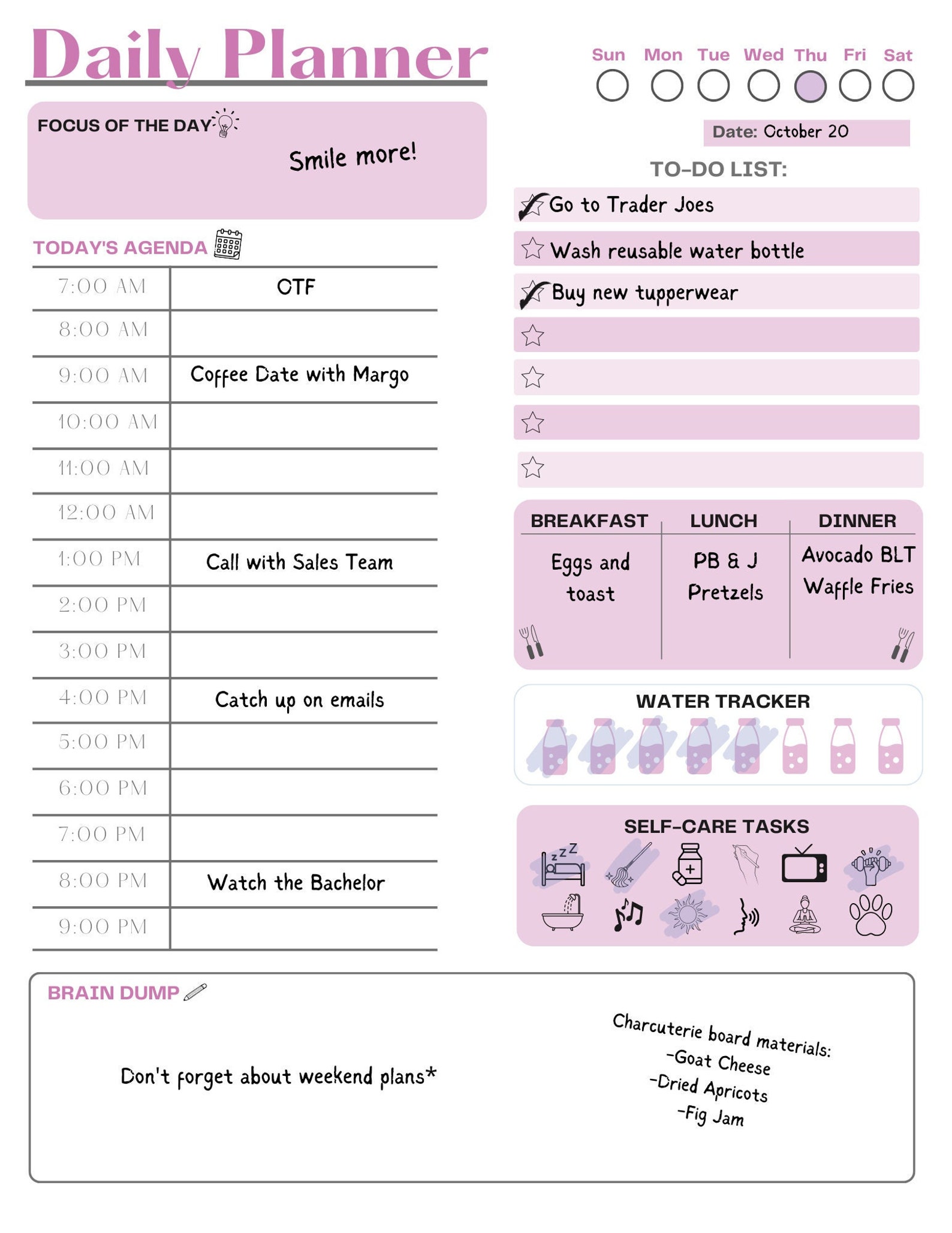 Printable Daily Planner Productivity Planner Self Care - Etsy