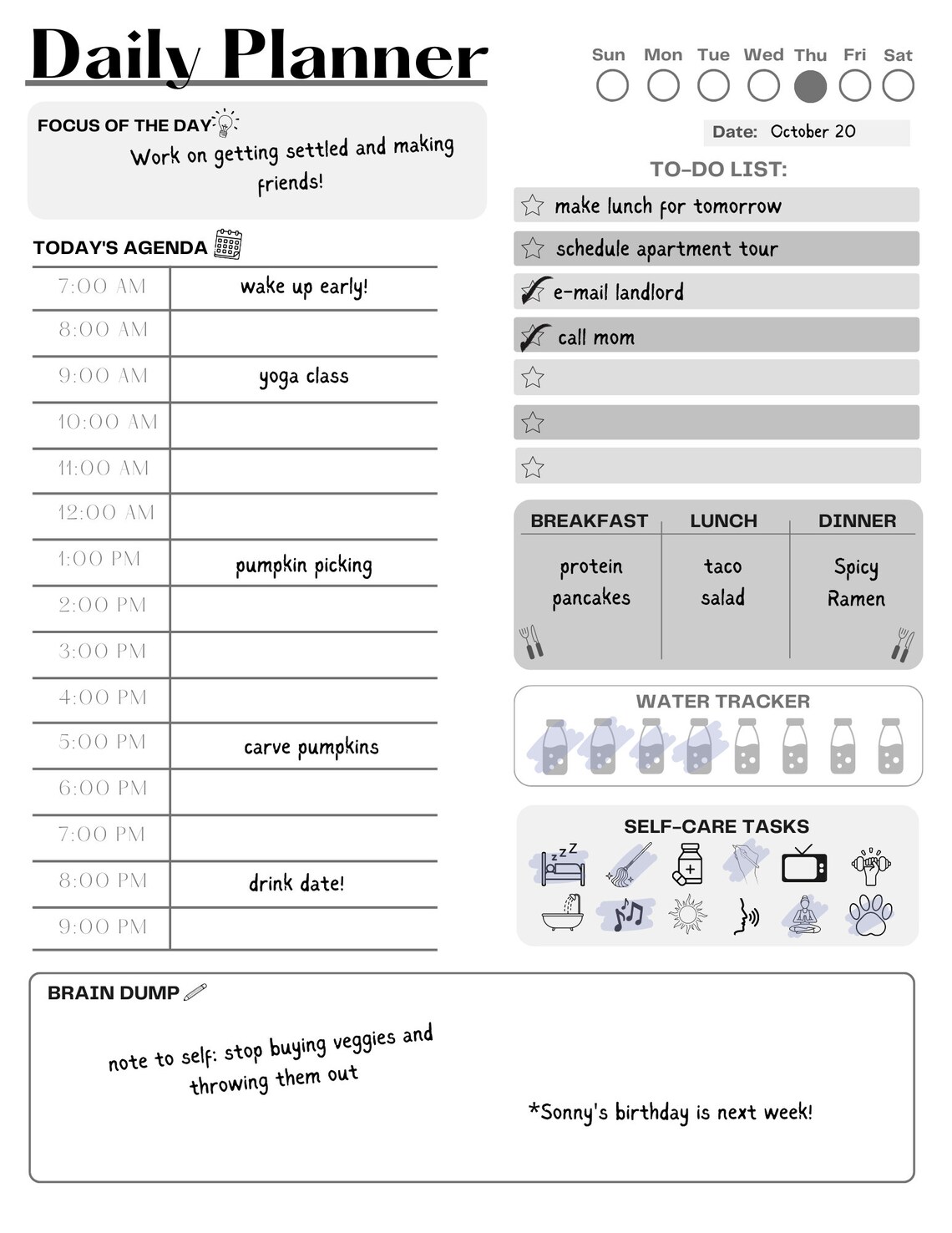 Printable Daily Planner | Productivity Planner | Self Care Tracker ...