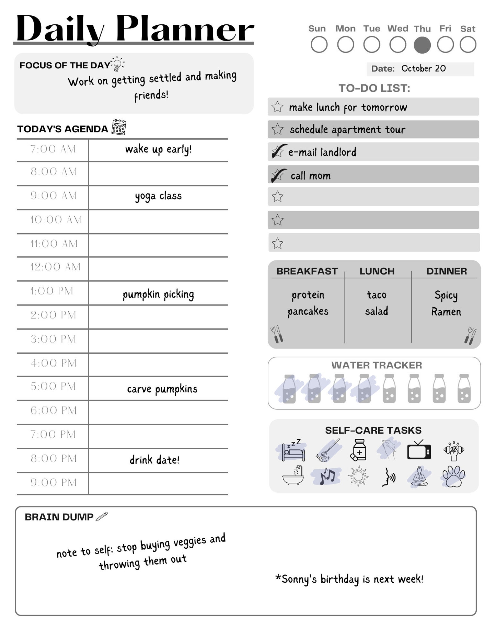 Printable Daily Planner | Productivity Planner | Self Care Tracker ...